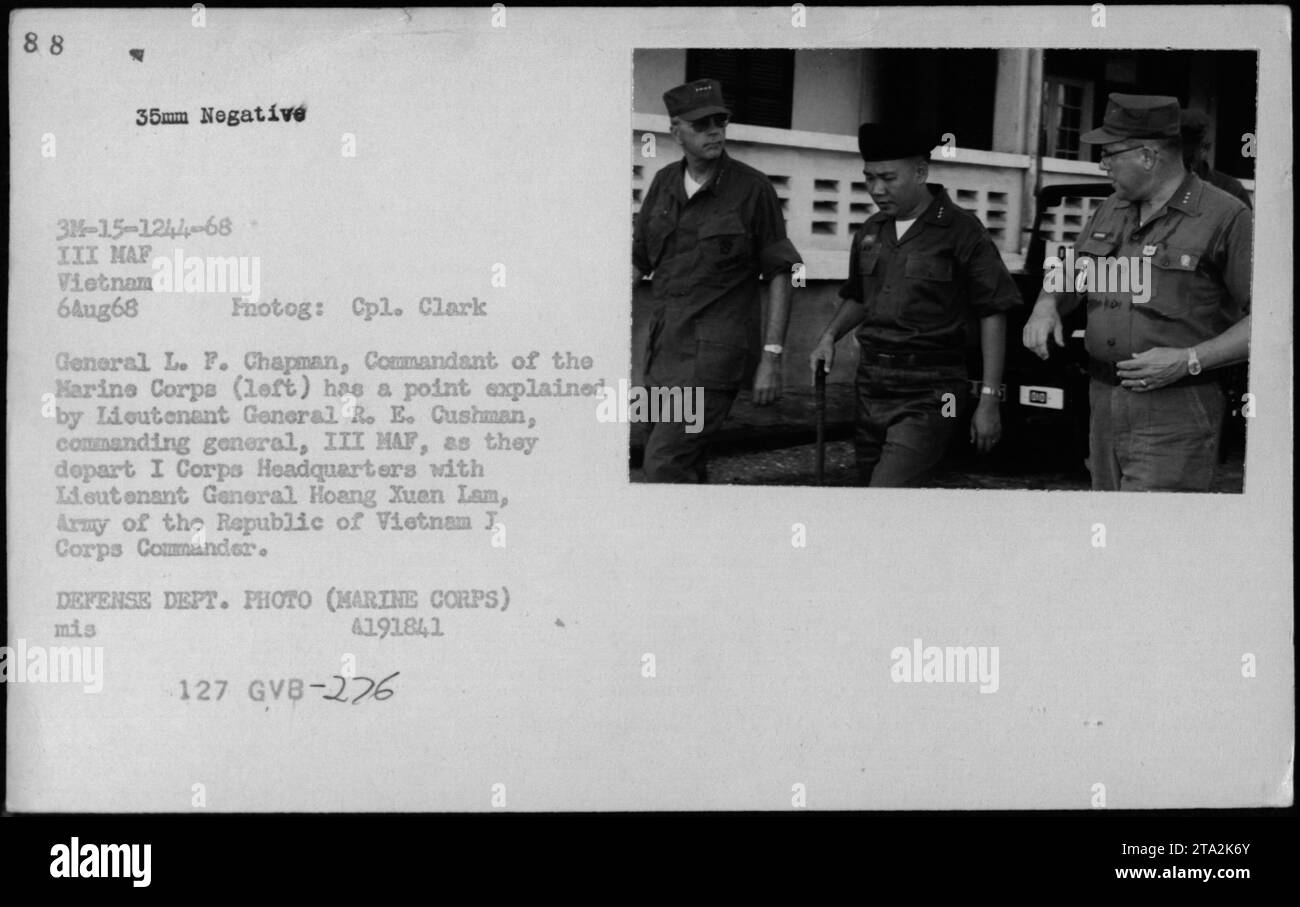 Gen Leonard F. Chapman, Commandant of the Marine Corps, is seen with Lt ...