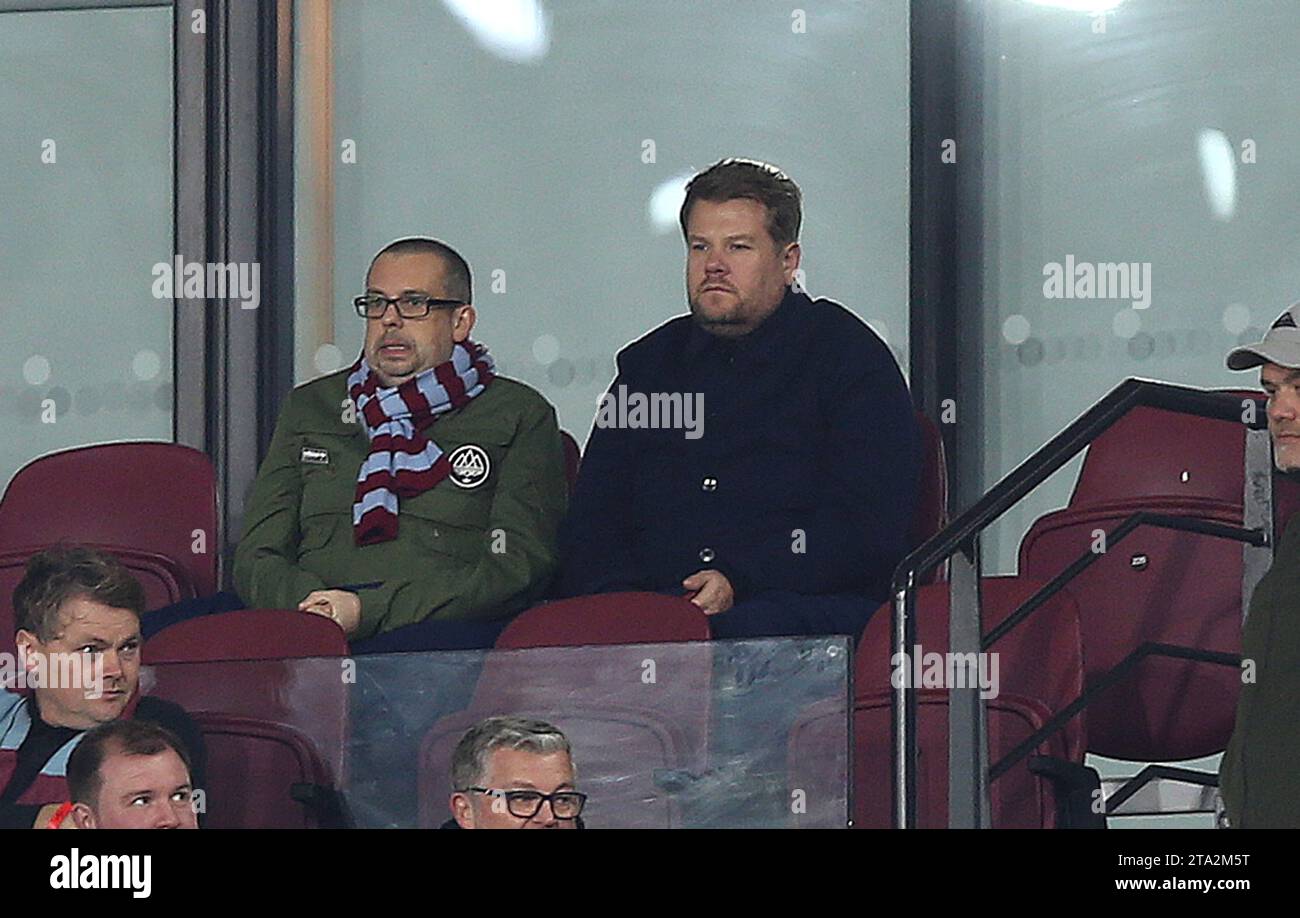 Comedian & TV Presenter James Corden watches on from the stands - West ...