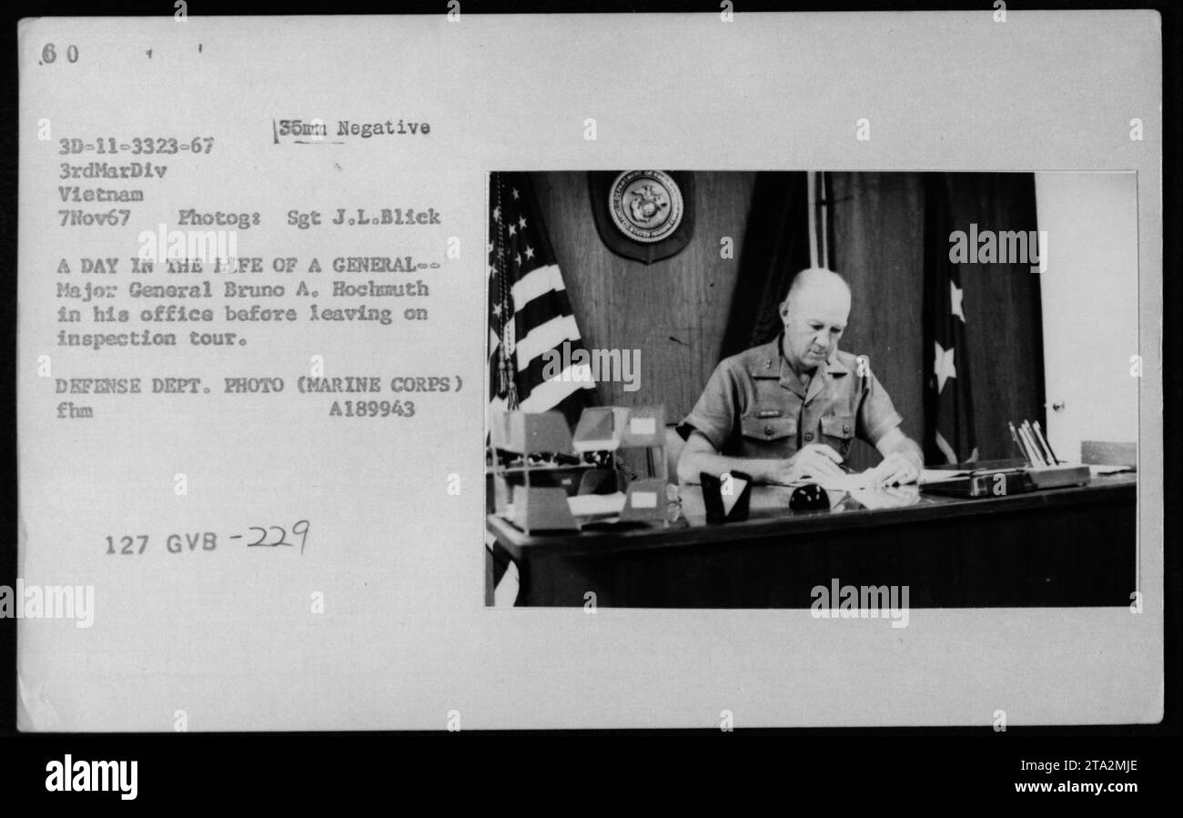 In 1967, Major General Bruno A. Hochmuth was photographed in his office ...