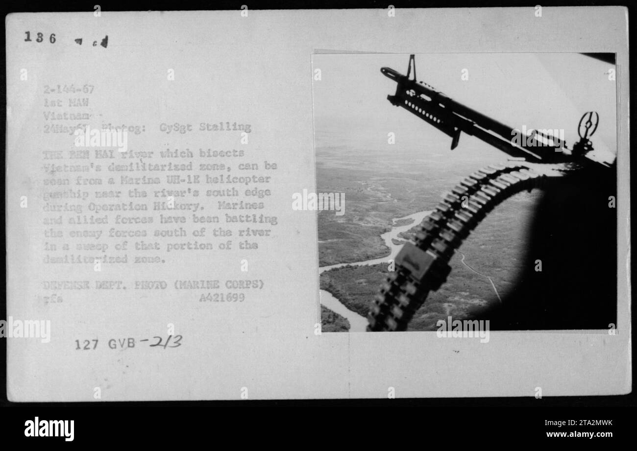 A UH-1E helicopter gunship, part of the 1st HAW Vietnam, is shown ...