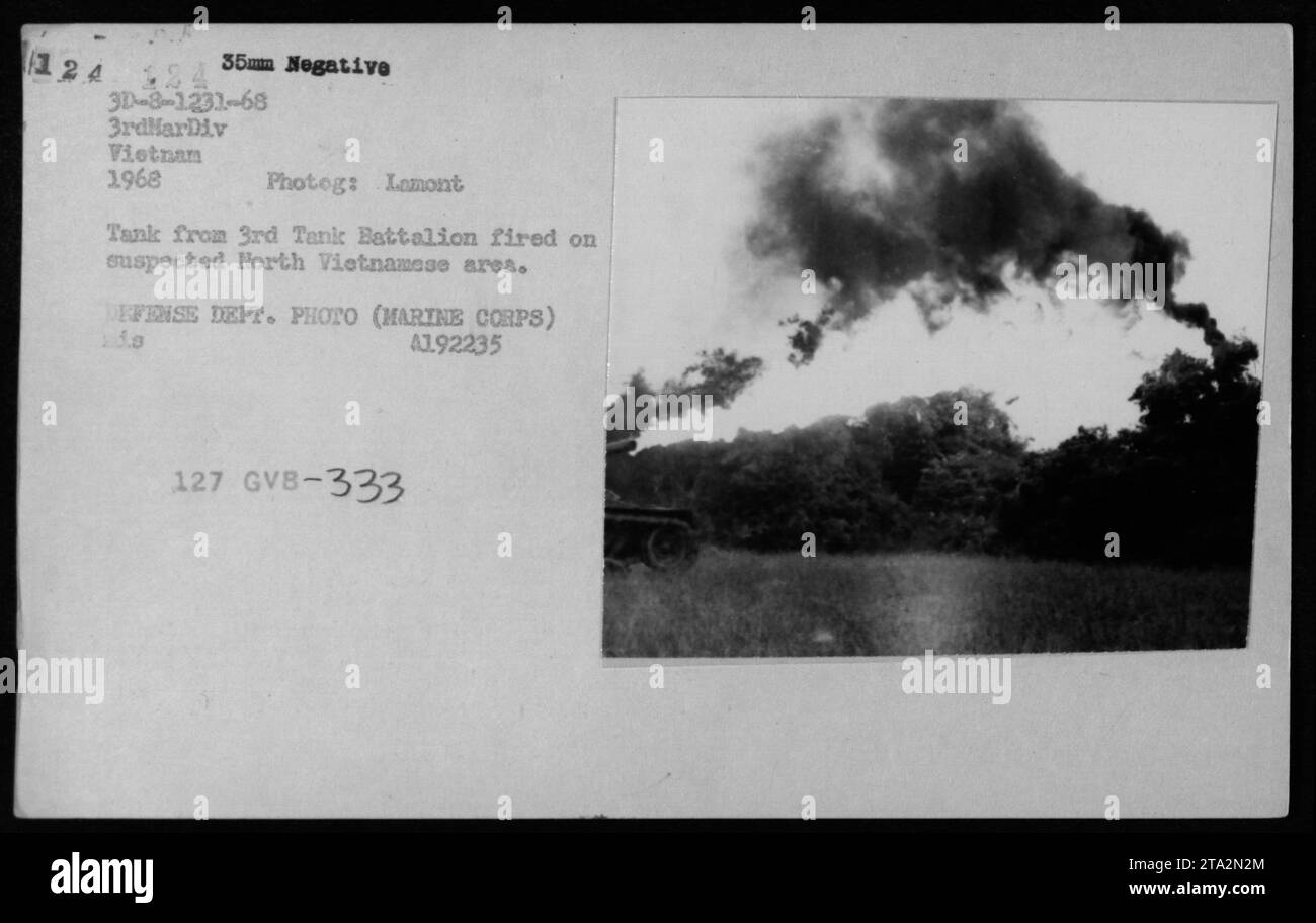 A tank from the 3rd Tank Battalion of the 3rd Marine Division in ...