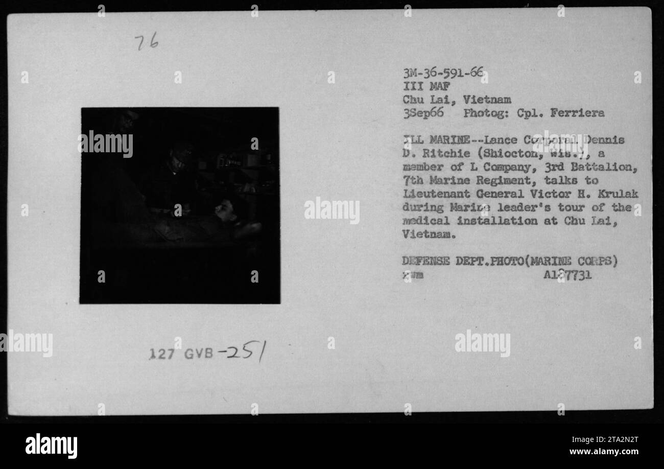 Lance Corporal Dennis D. Ritchie speaks with Lt. Gen. Victor H. Krulak ...