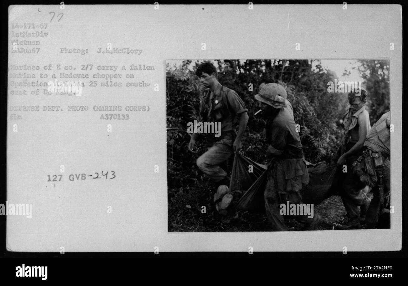Marines of E Co. 2/7 evacuate a fallen comrade via Medevac helicopter ...