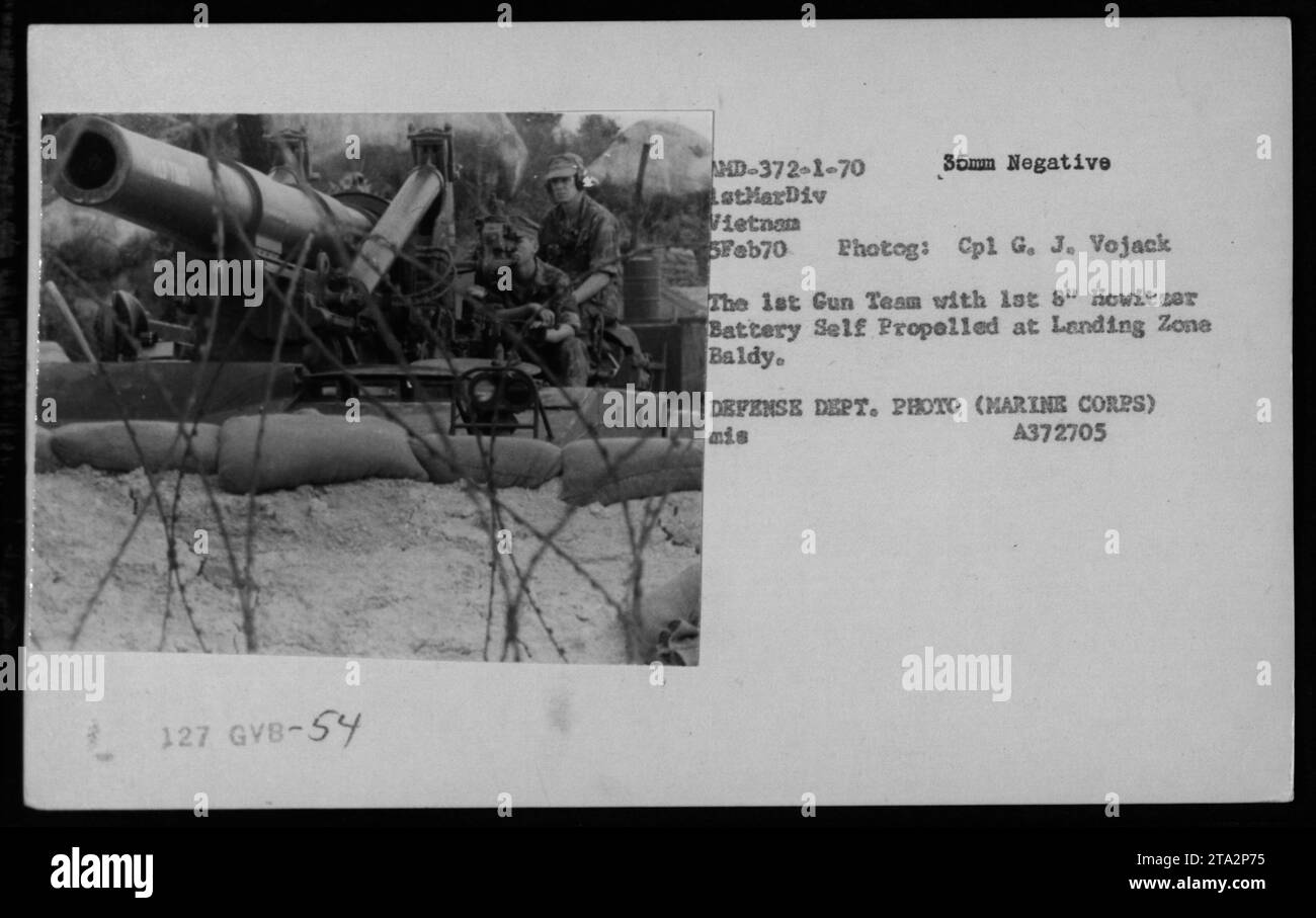 A photograph taken on February 5, 1970, depicts the 1st Gun Team of the ...