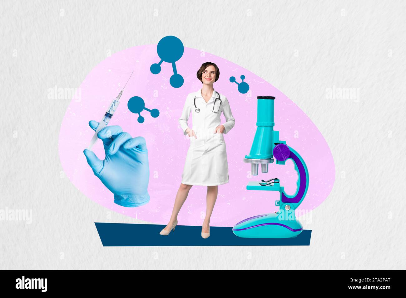 Collage illustration of nice girl expert in medicine find solution ...
