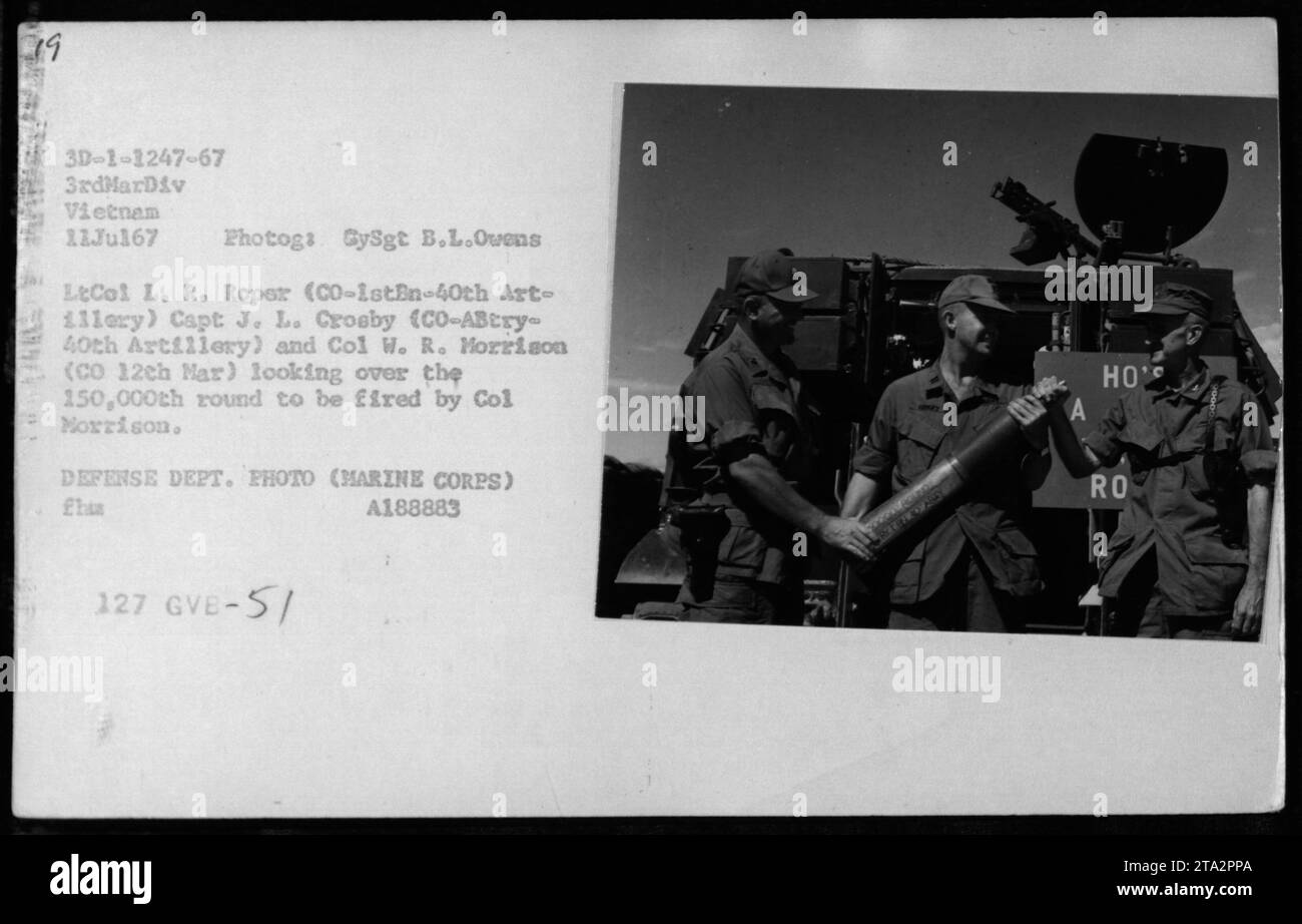 Marines inspect the 150,000th artillery round in Vietnam on July 11 ...