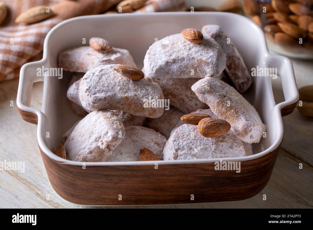Traditional Kavala cookies with almond Stock Photo - Alamy