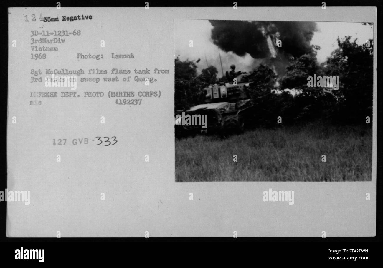 A photograph from 1968 showing a flame tank from the 3rd Tanks on a ...