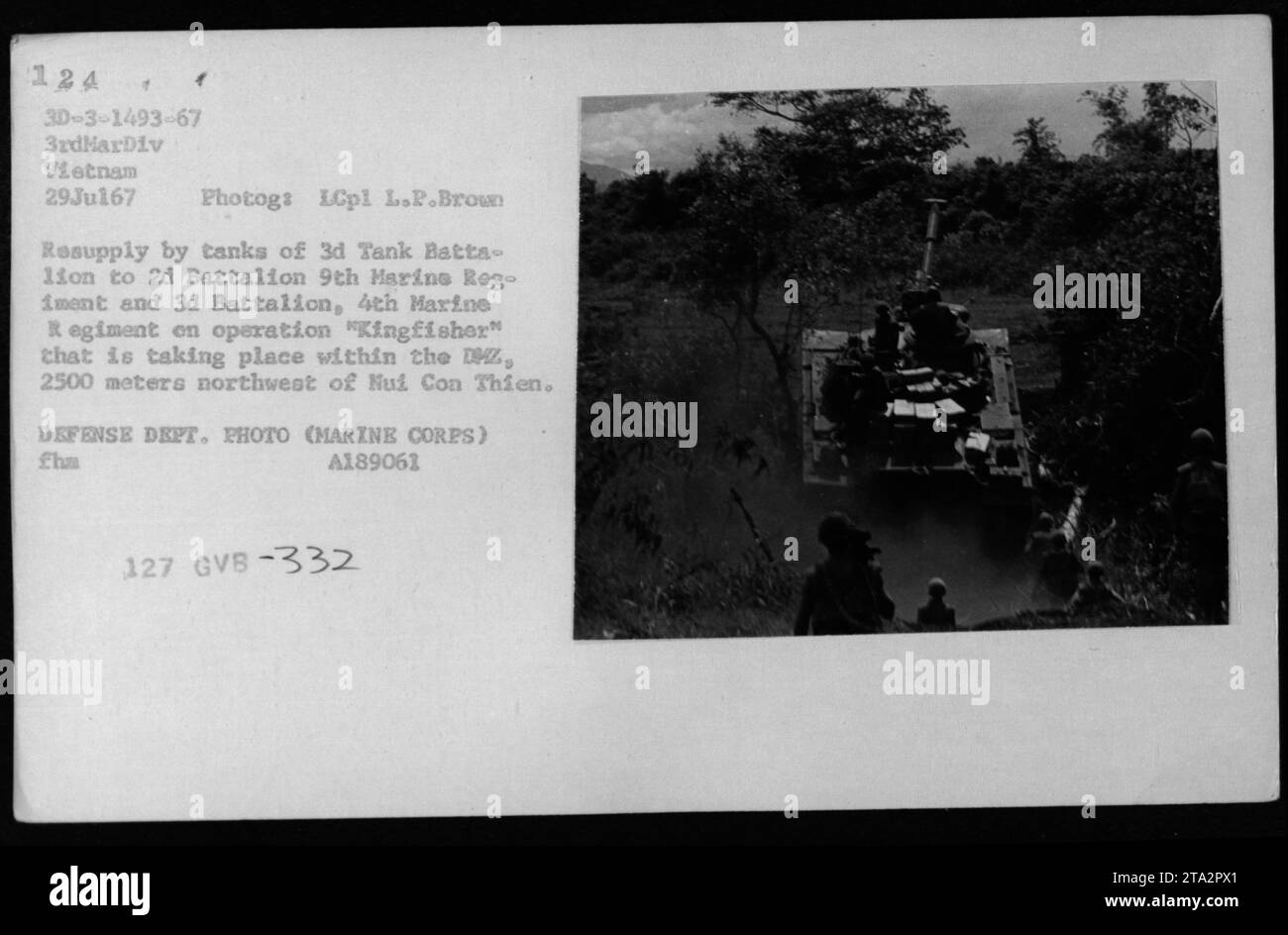 "Resupply by tanks of 3rd Tank Battalion to 2nd Battalion 9th Marine ...