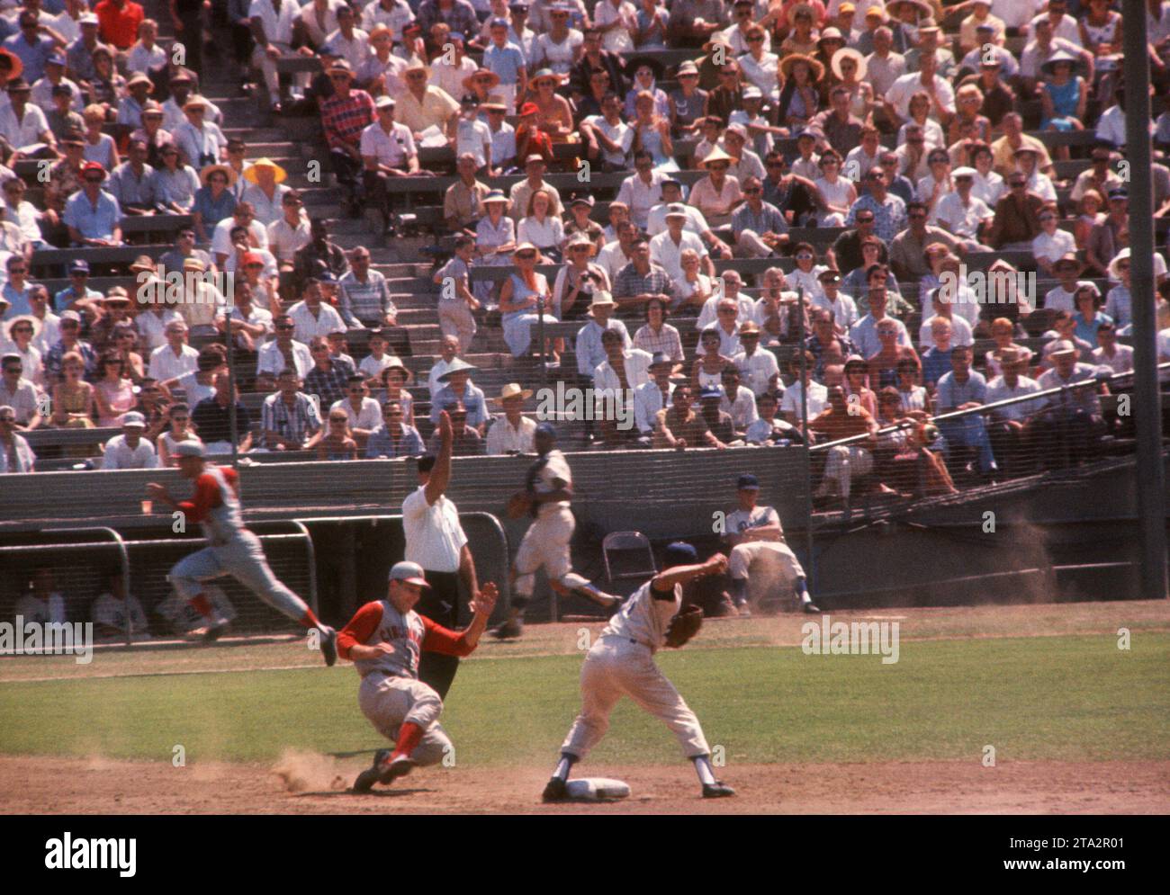 LOS ANGELES, CA - JULY 9: Johnny Edwards #6 of the Cincinnati Reds gets ...
