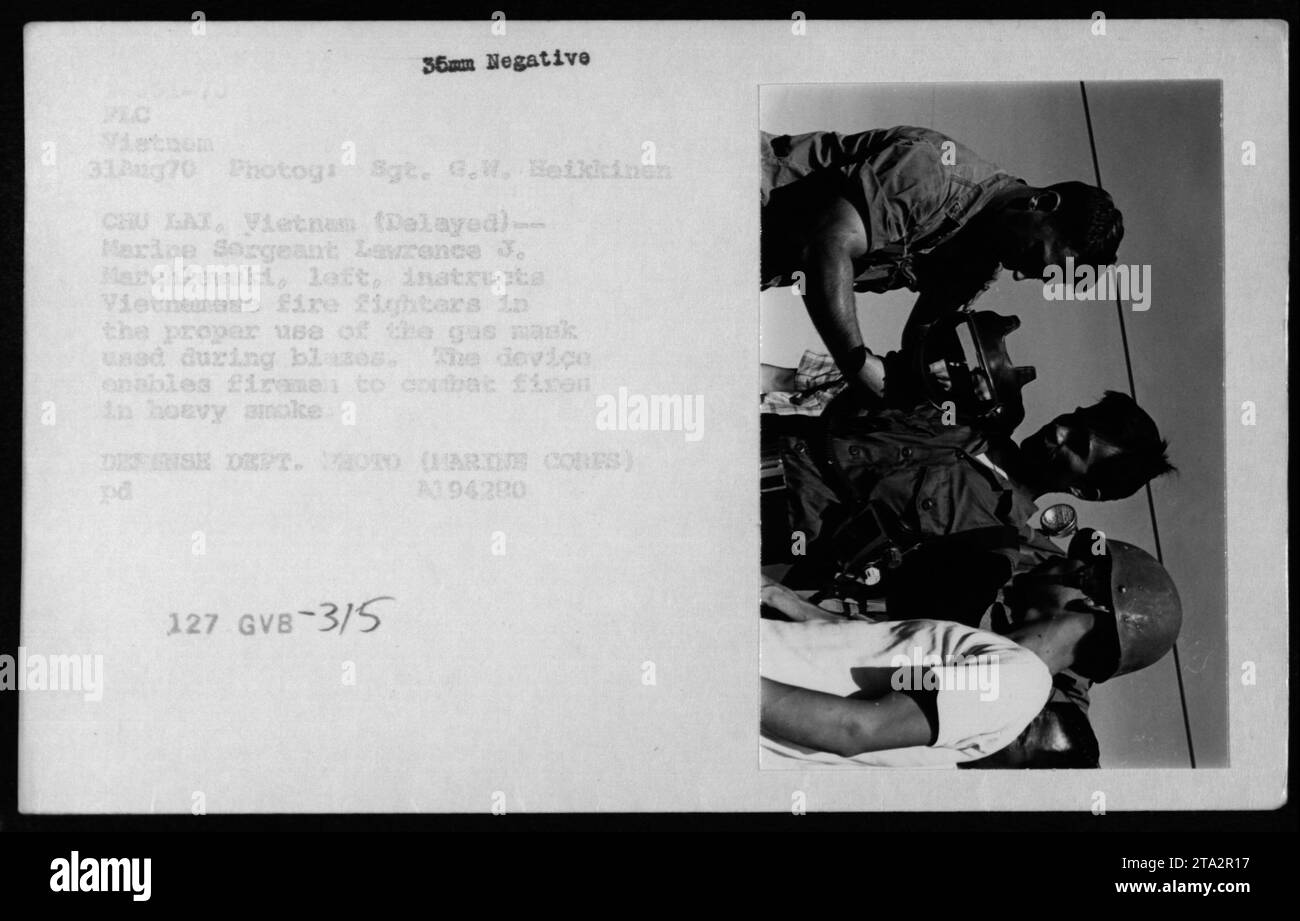 ARVN soldier instructs Vietnamese firefighters in Chu Lai on August 31 ...