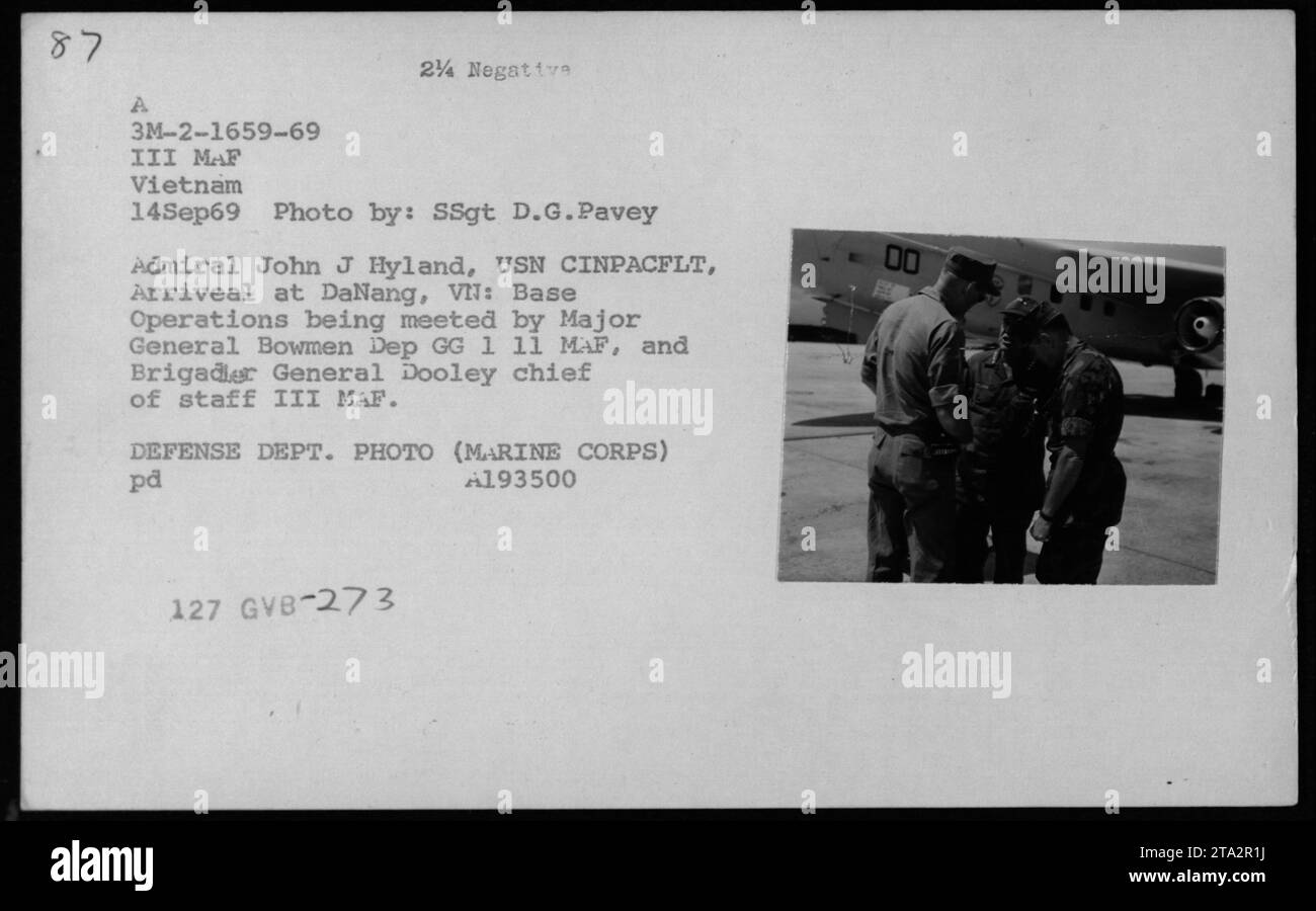 Admiral John J. Hyland, USN CINPACFLT, arrives at Da Nang Base ...