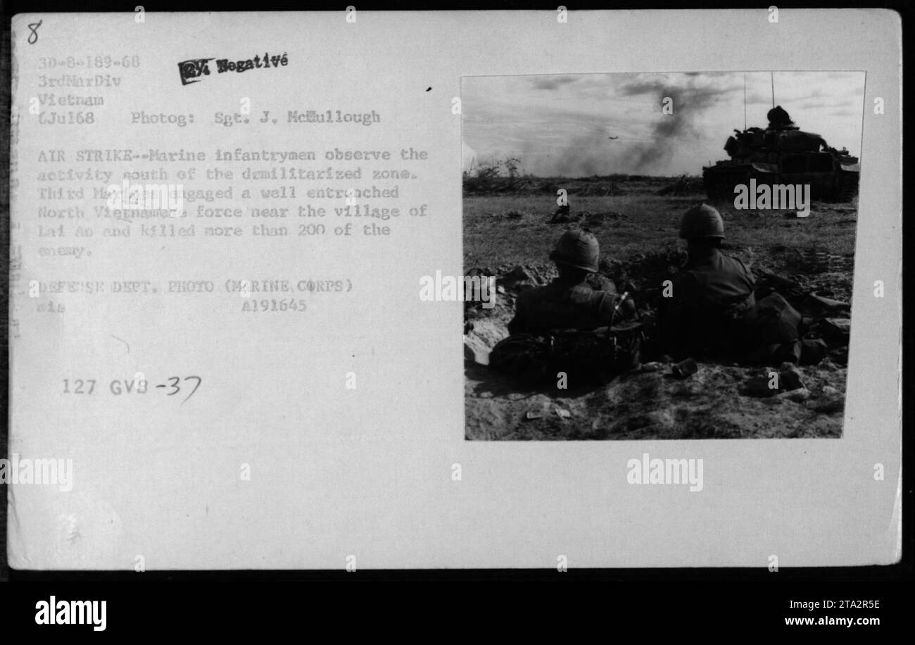 Marine infantrymen observed the aftermath of an air strike south of the ...