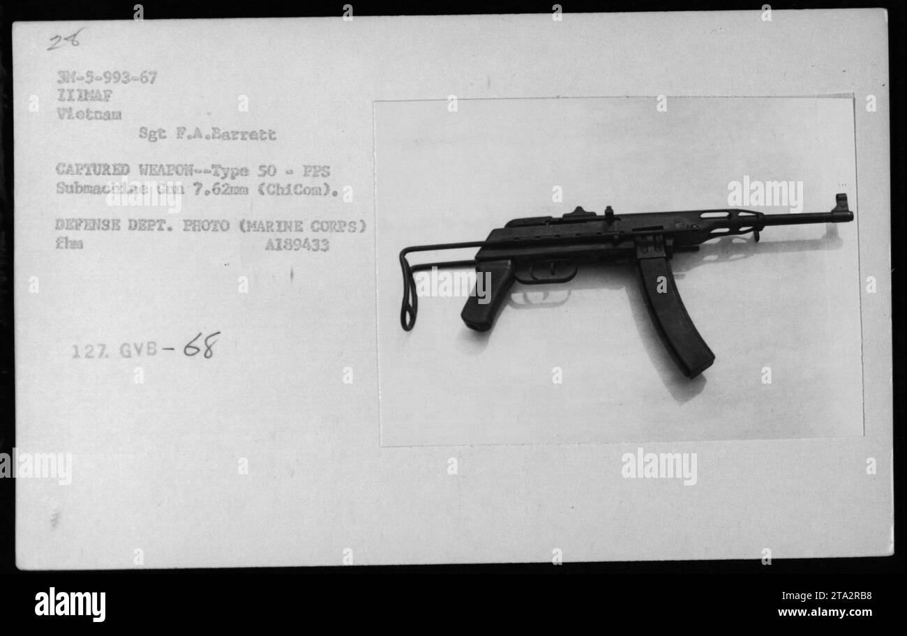 A captured Type 50 PPS Submachine Gun (ChiCom) of 7.62mm calibre is ...
