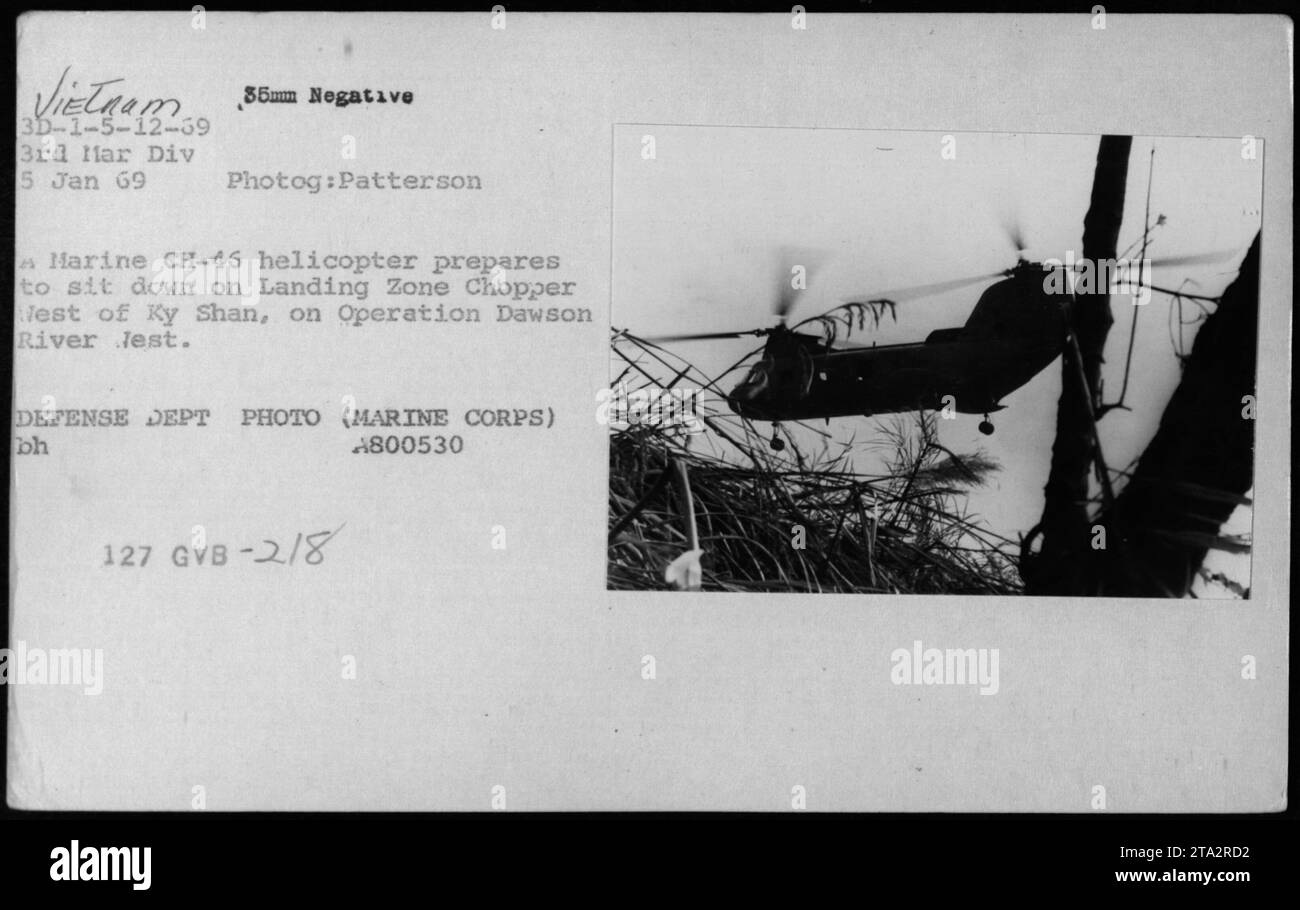 A Marine CH-46 helicopter prepares to land on Landing Zone Chopper West ...