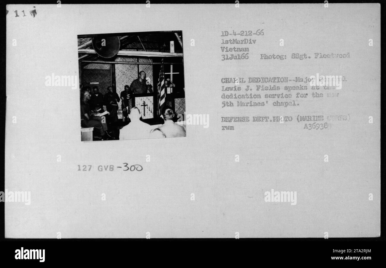 Major General Lewis J. Fields speaks at the dedication service for the ...