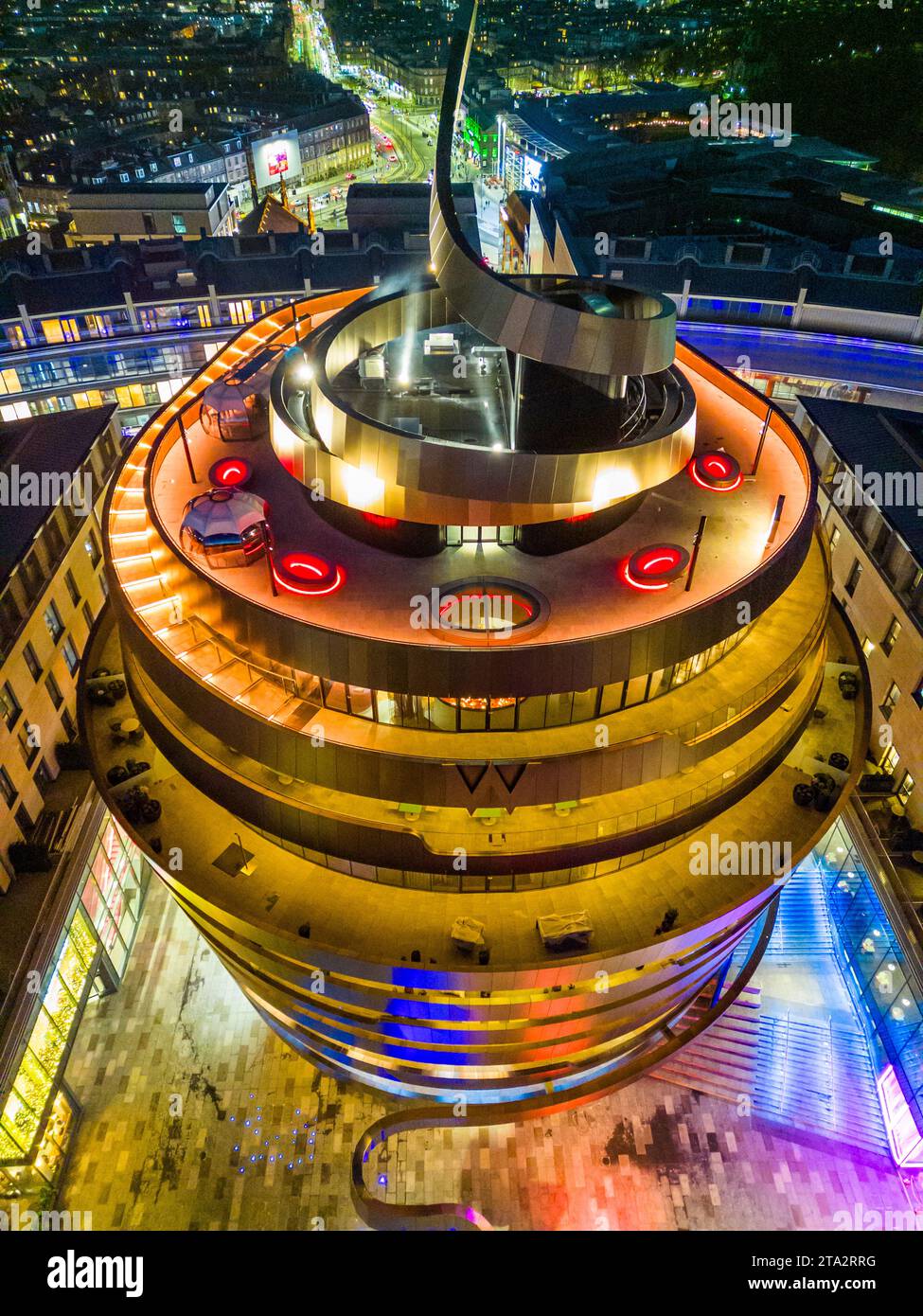 Night aerial views from drone of the new W Hotel a Marriott Bonvoy ...