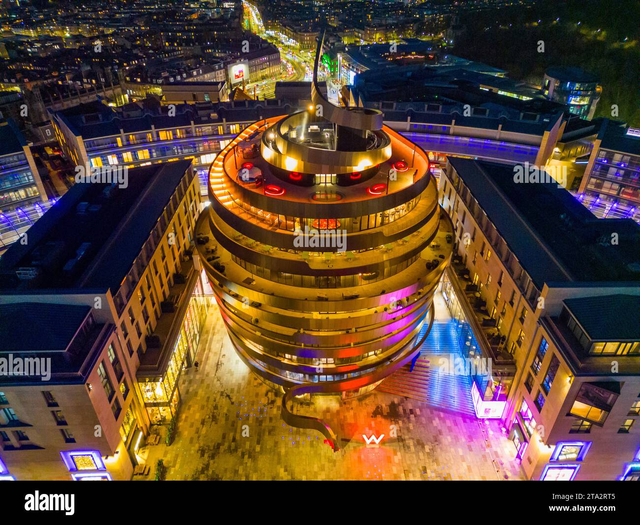 Night aerial views from drone of the new W Hotel a Marriott Bonvoy ...