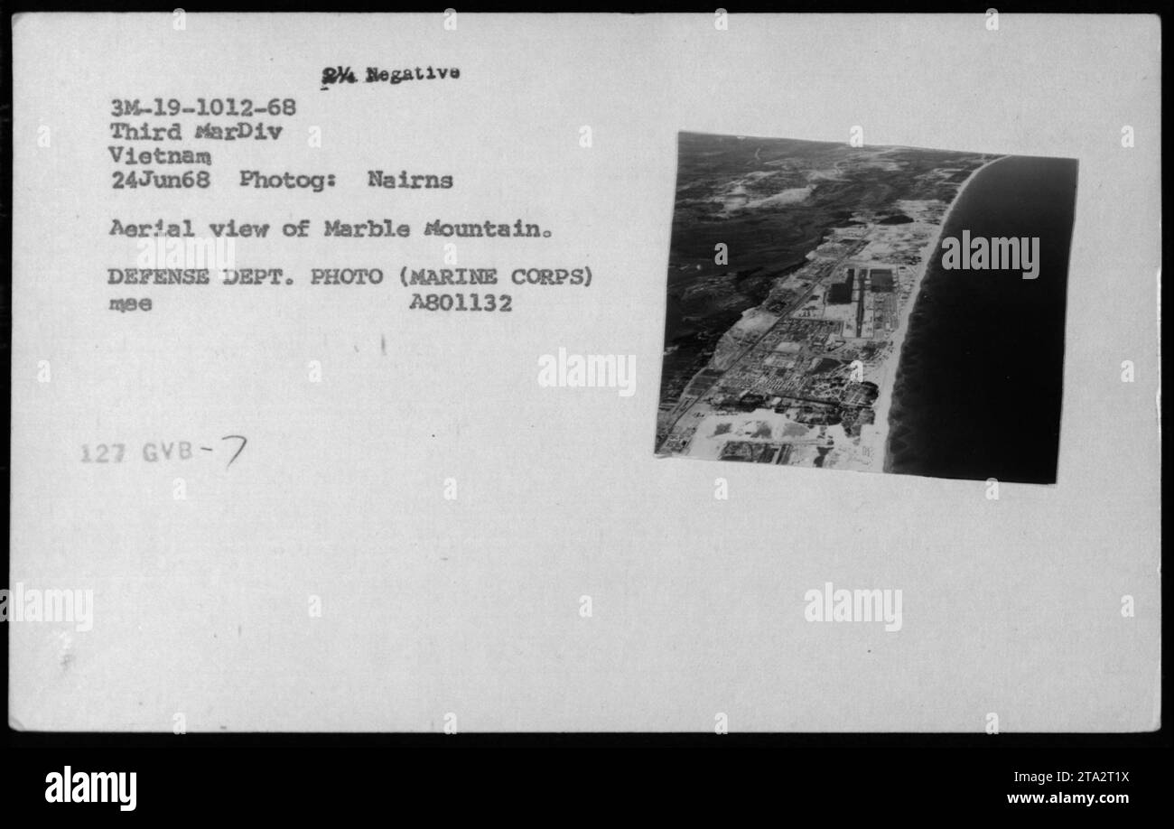 Aerial view of Marble Mountain taken on June 24, 1968. This photograph ...