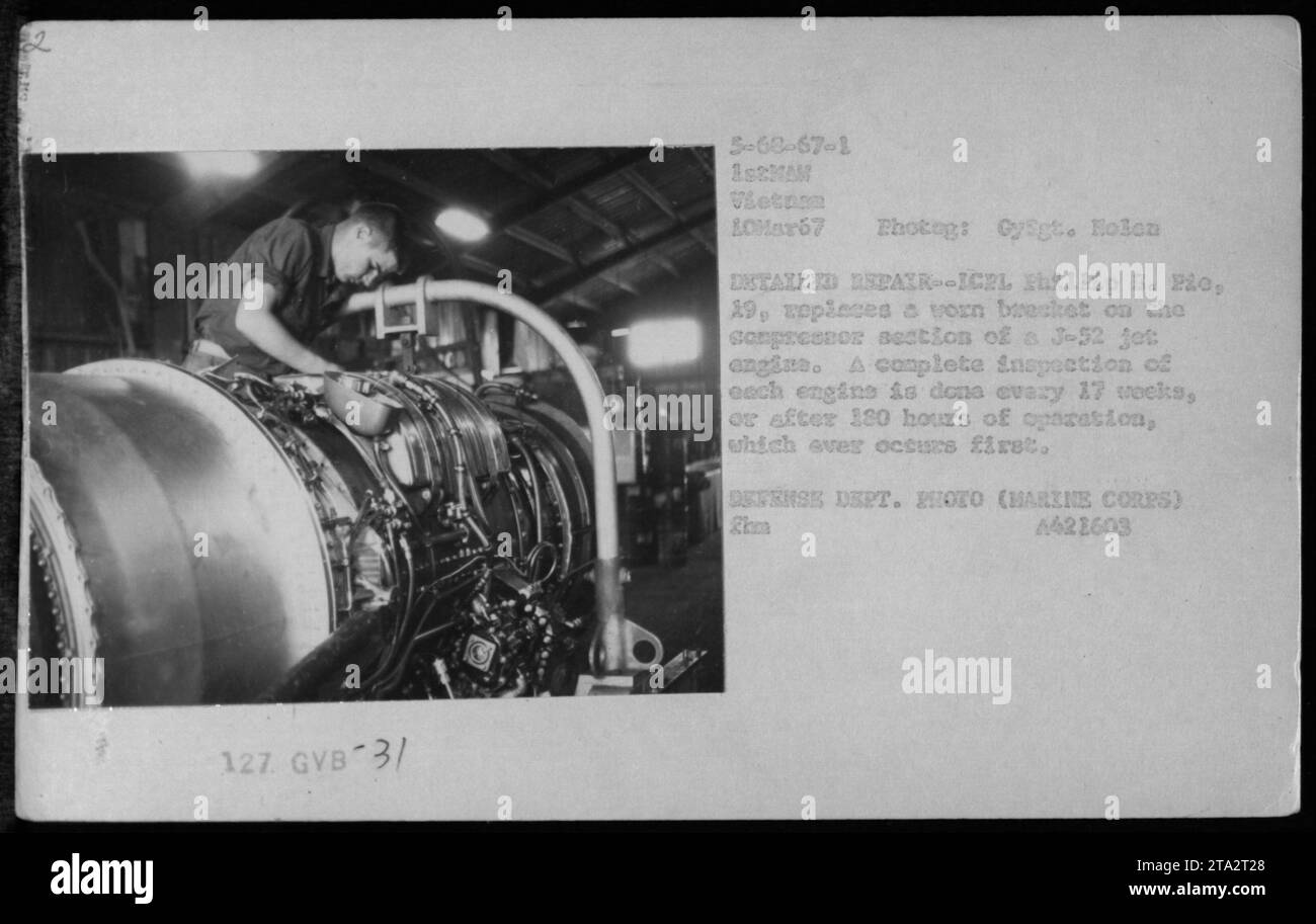 LCPL Phillip E. Pie, 19, replaces a worn bracket on the compressor ...