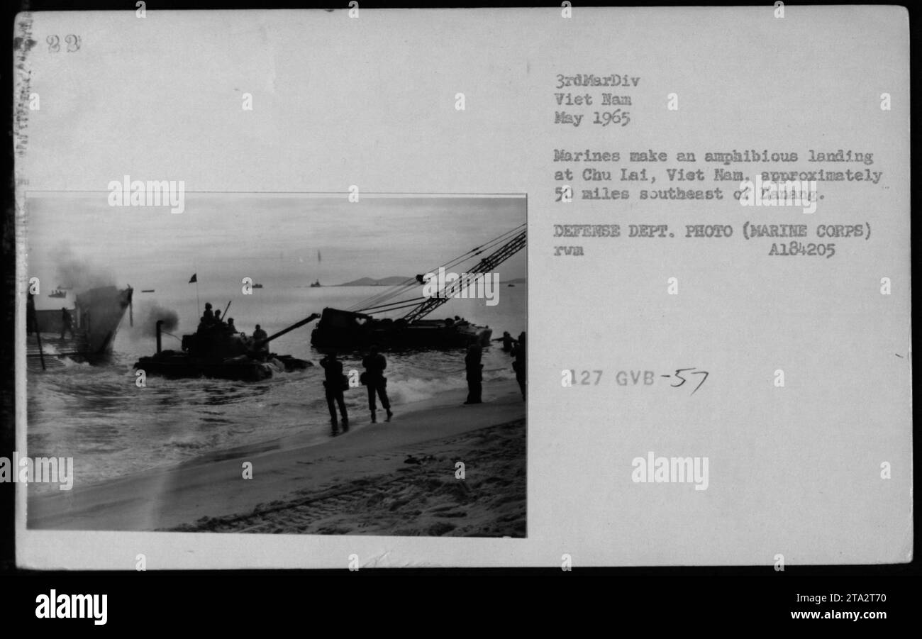 Marines of the 3rd Marine Division conduct an amphibious landing at Chu ...