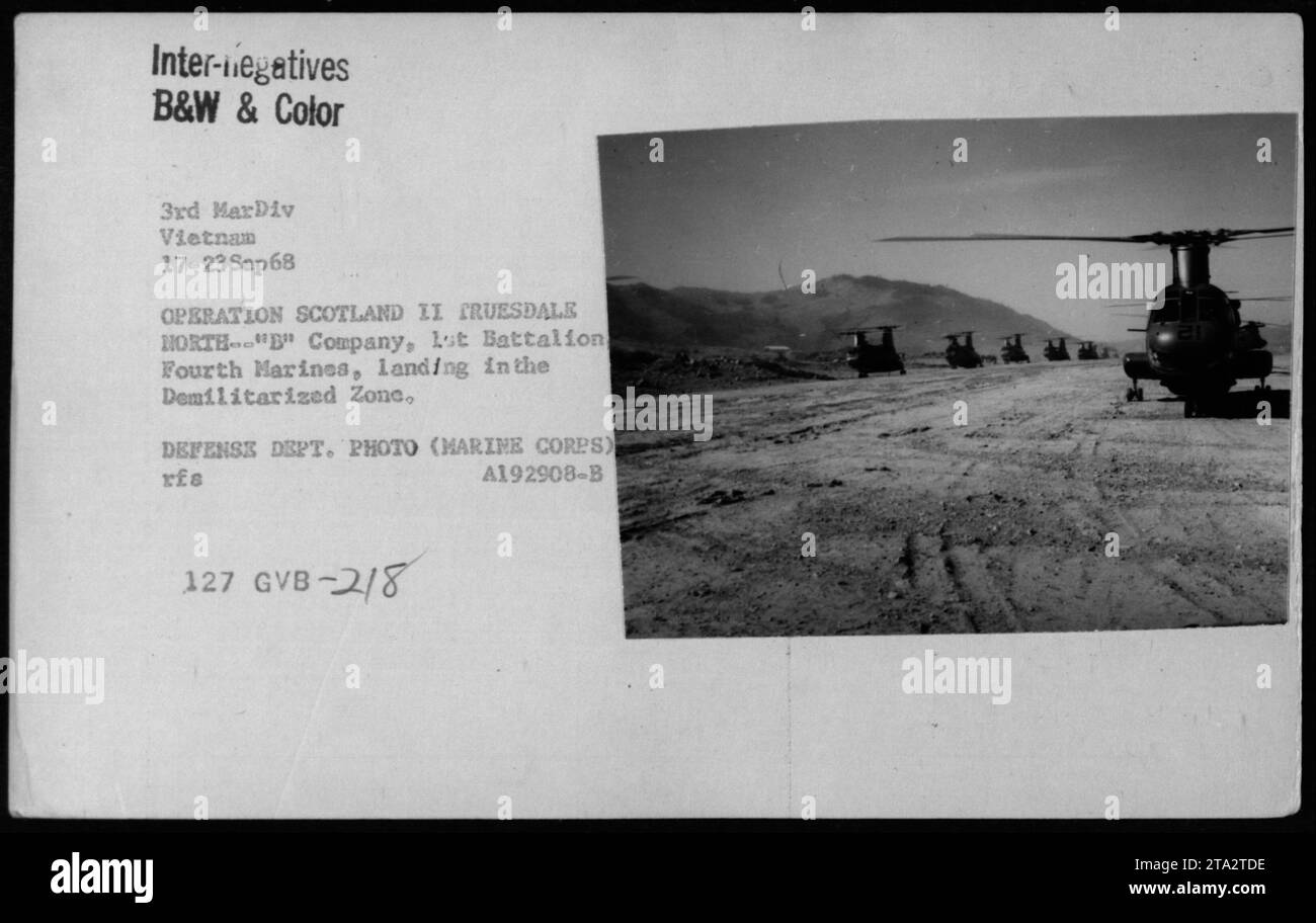 CH-46 helicopters from the 3rd Marine Division land B Company, 1st ...