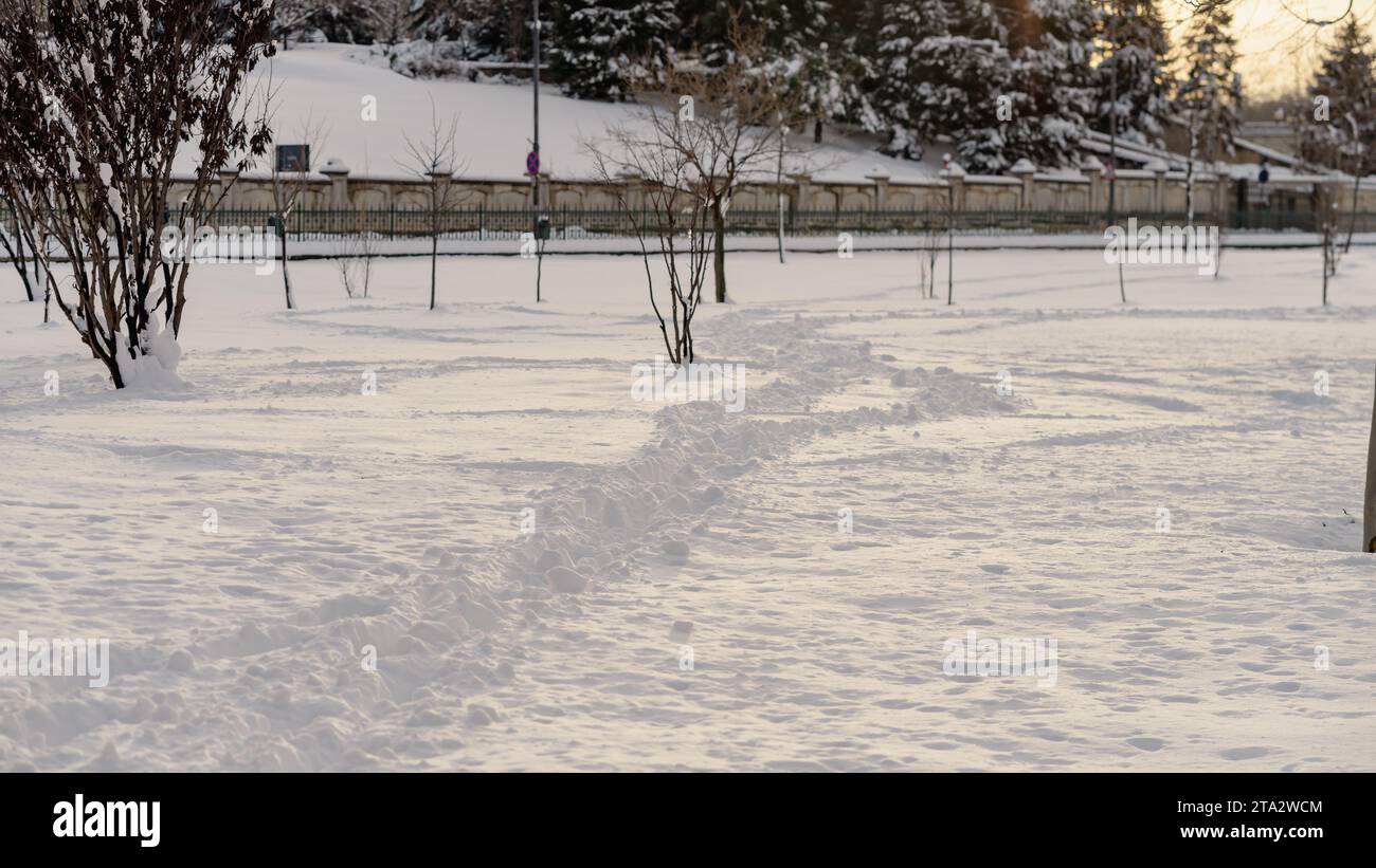 First day of winter, heavy snow in Bucharest city, Romania Stock Photo ...