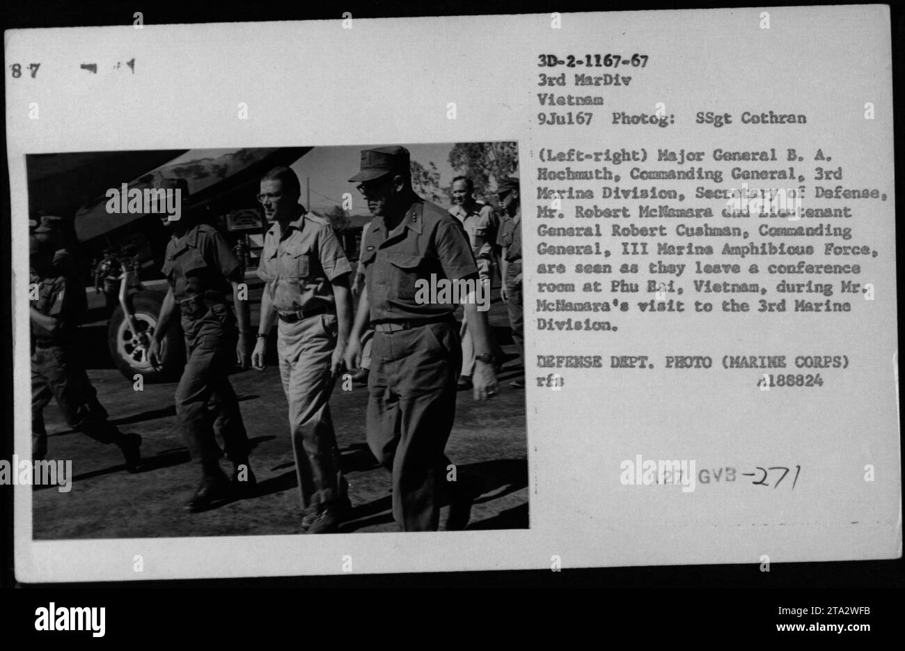 Military officials leaving a conference room at Phu Bai, Vietnam during ...
