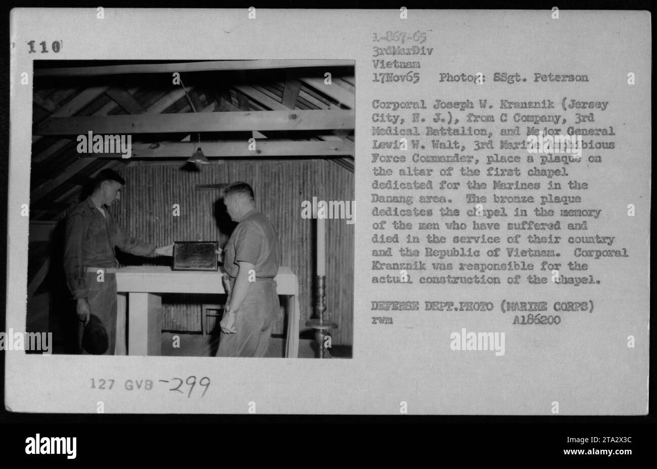 "Corporal Joseph W. Kranznik of C Company, 3rd Medical Battalion, and ...