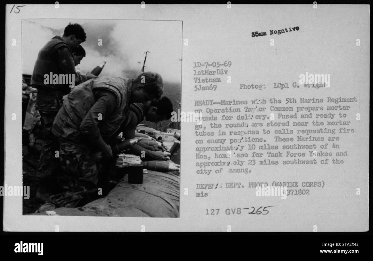 On January 5, 1969, Marines of the 5th Marine Regiment prepared mortar ...