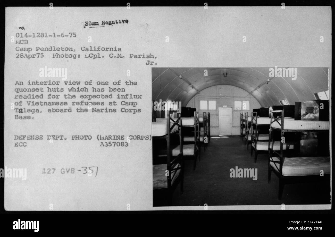 Interior view of a quonset hut at Camp Talega, Marine Corps Base ...