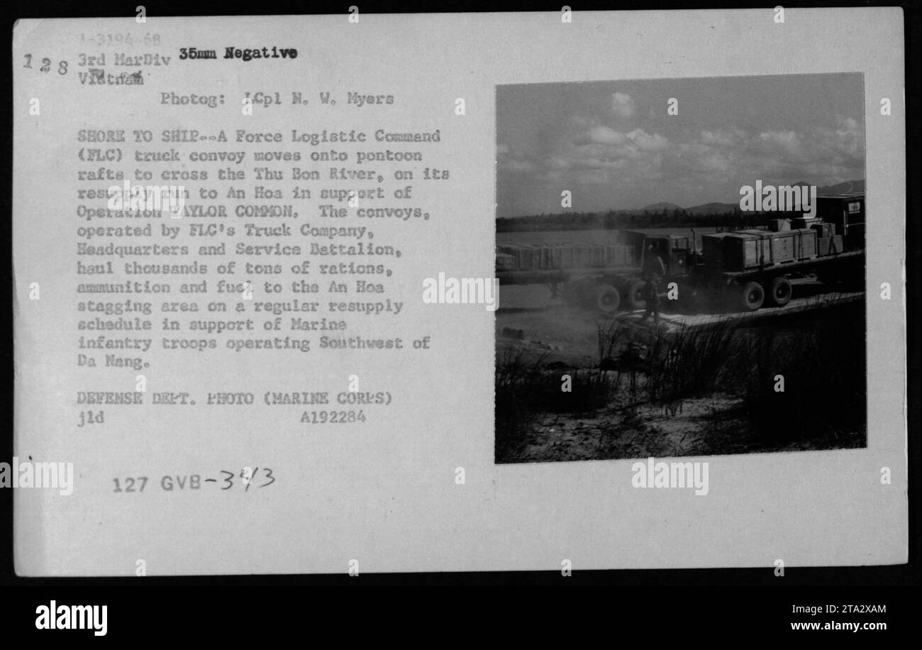 A convoy of Force Logistic Command (FLC) trucks crosses the Thu Bon ...