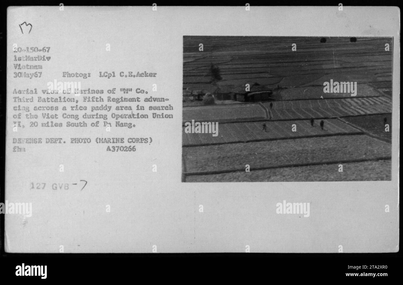 Aerial view of Marines from "M" Company, 3rd Battalion, 5th Regiment ...