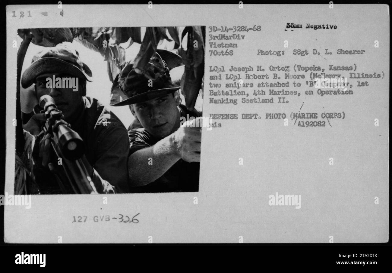 Lance Corporals Joseph M. Ortoz and Robert B. Moore, snipers from B ...