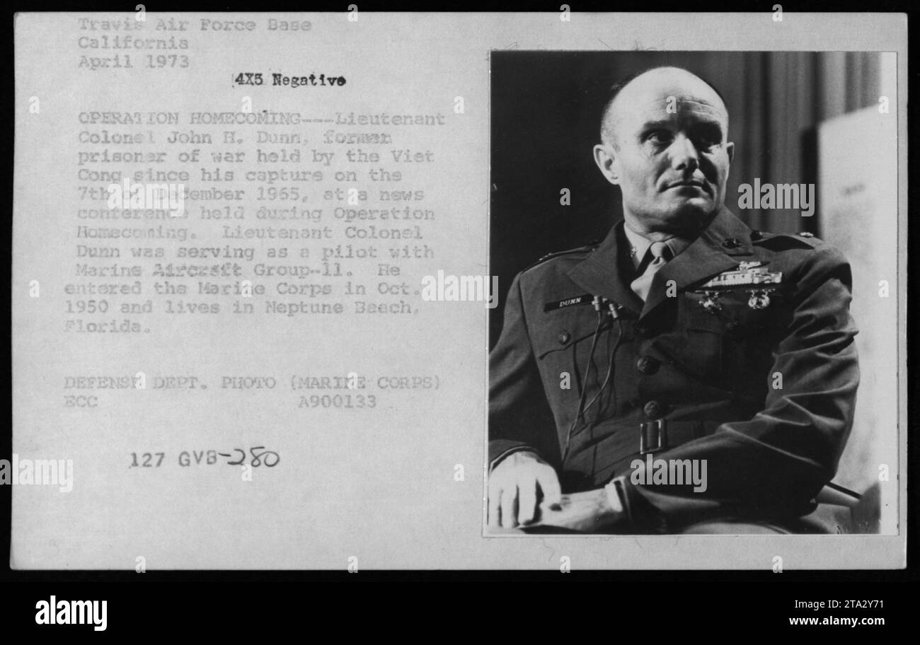 Lieutenant Colonel John H. Dunn, former US Marine POW held by the Viet ...