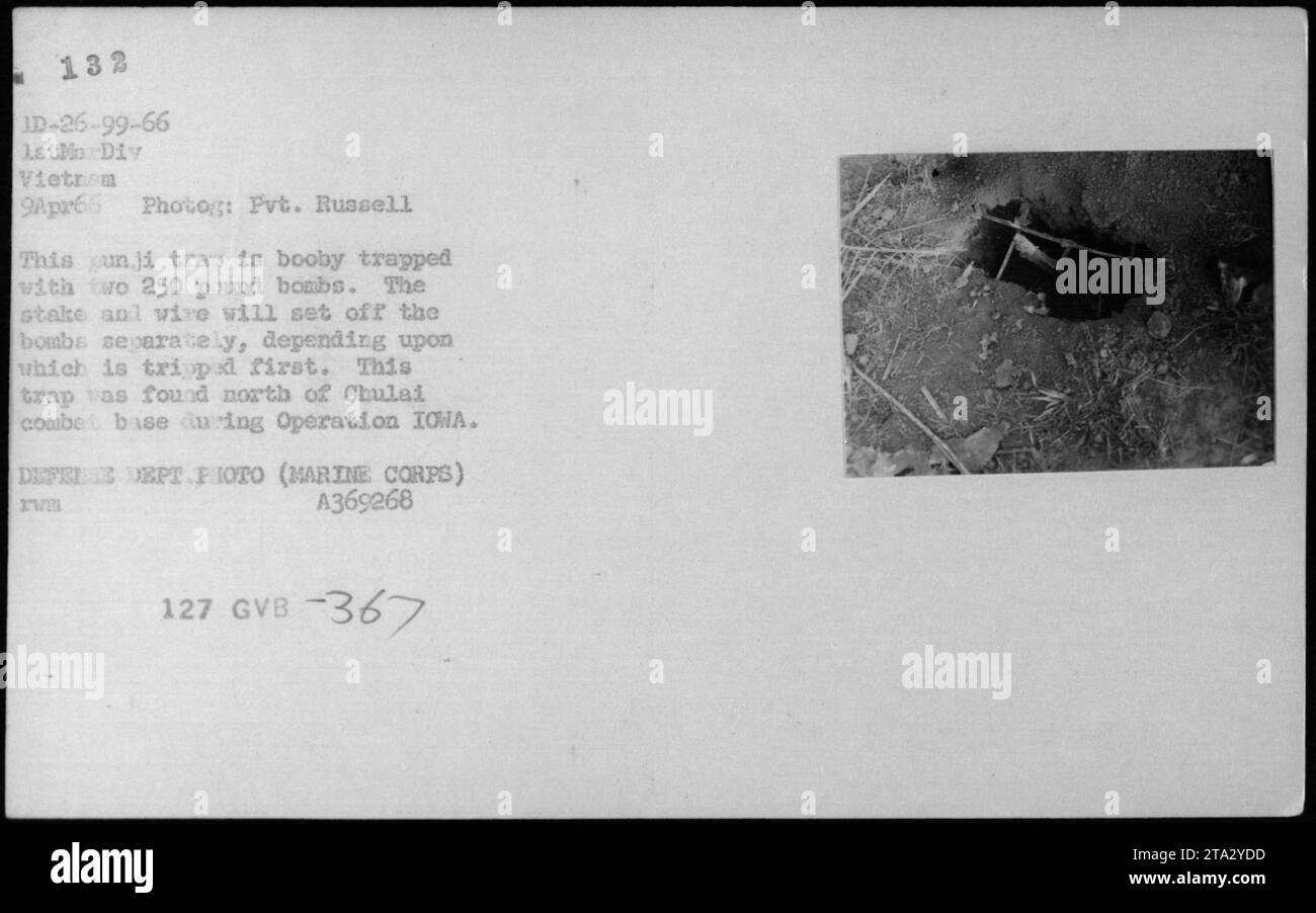 On April 9, 1966, Pvt. Russell photographed a punji trap north of Chu ...