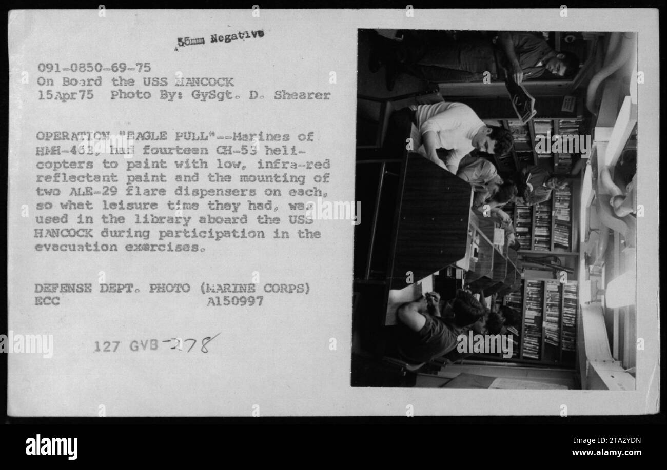 Marines on board the USS HANCOCK during Operation Eagle Pull in 1975 ...