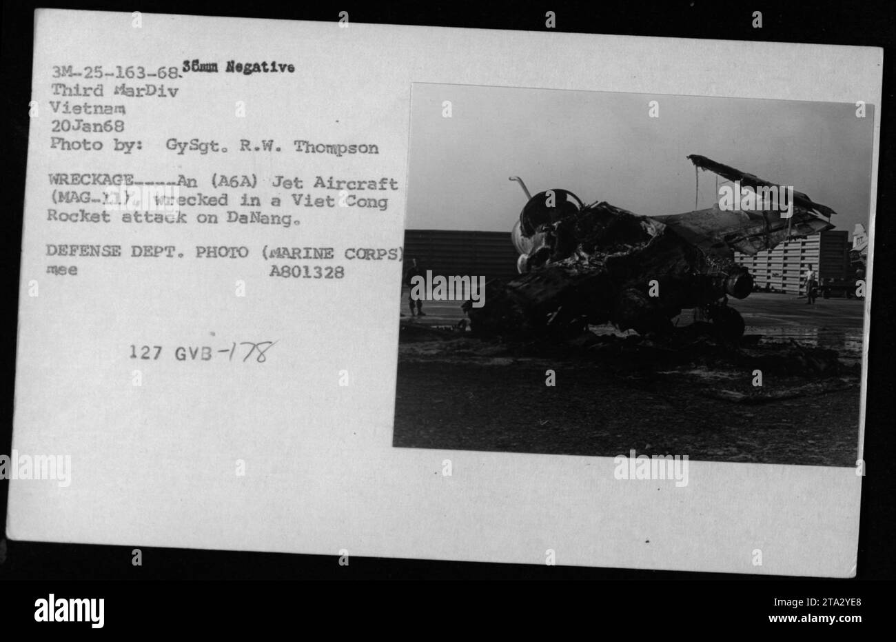 A6A Jet Aircraft from MAG-11 in DaNang damaged and wrecked during a ...