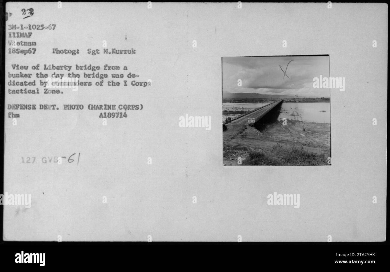 View of Liberty bridge from a bunker on September 18, 1967. The bridge ...