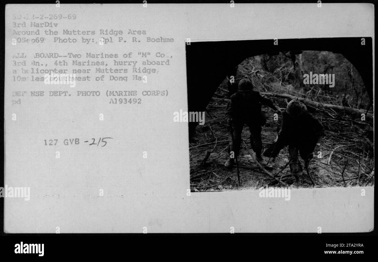 Marines board a helicopter near Mutters Ridge in September 1969. The ...