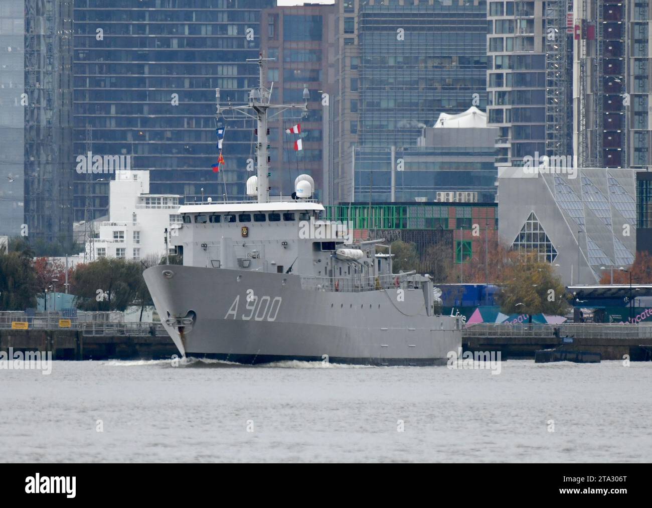The Royal Netherlands Navy’s submarine support and torpedo recovery ship HNLMS Mercuur is ...