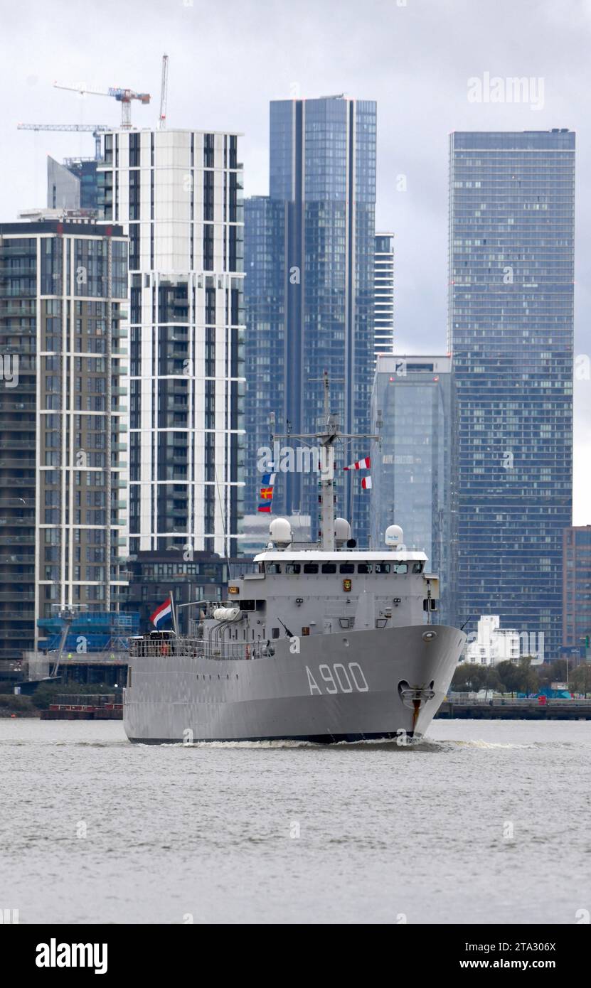 The Royal Netherlands Navy’s submarine support and torpedo recovery ship HNLMS Mercuur is ...