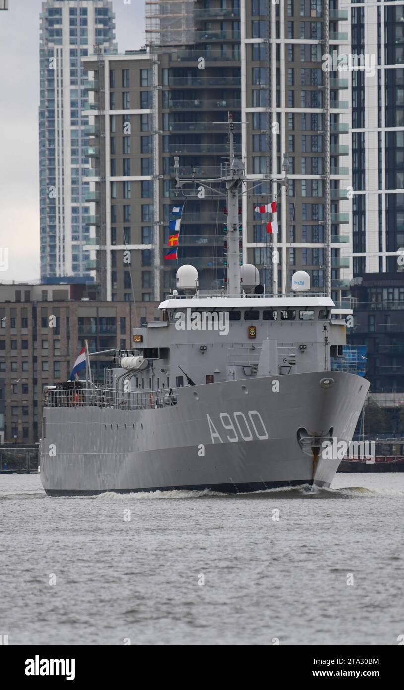 The Royal Netherlands Navy’s submarine support and torpedo recovery ship HNLMS Mercuur is ...