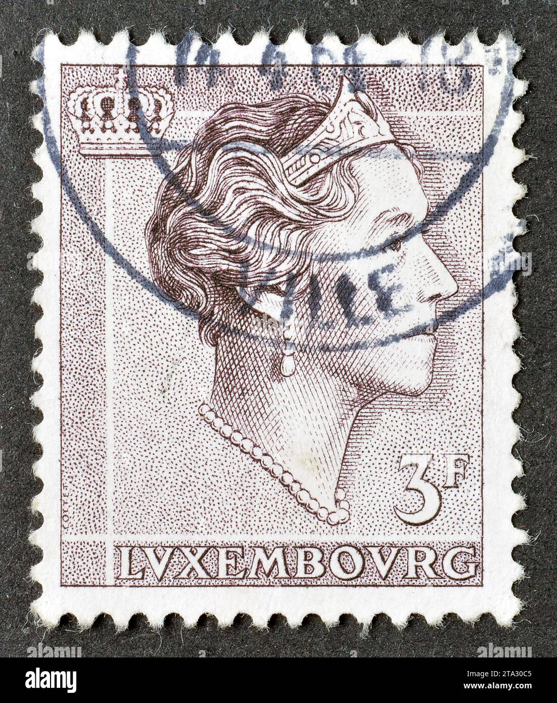 Postage stamp printed by Luxembourg, that shows portrait of Grand Duchess Charlotte, circa 1960 ...