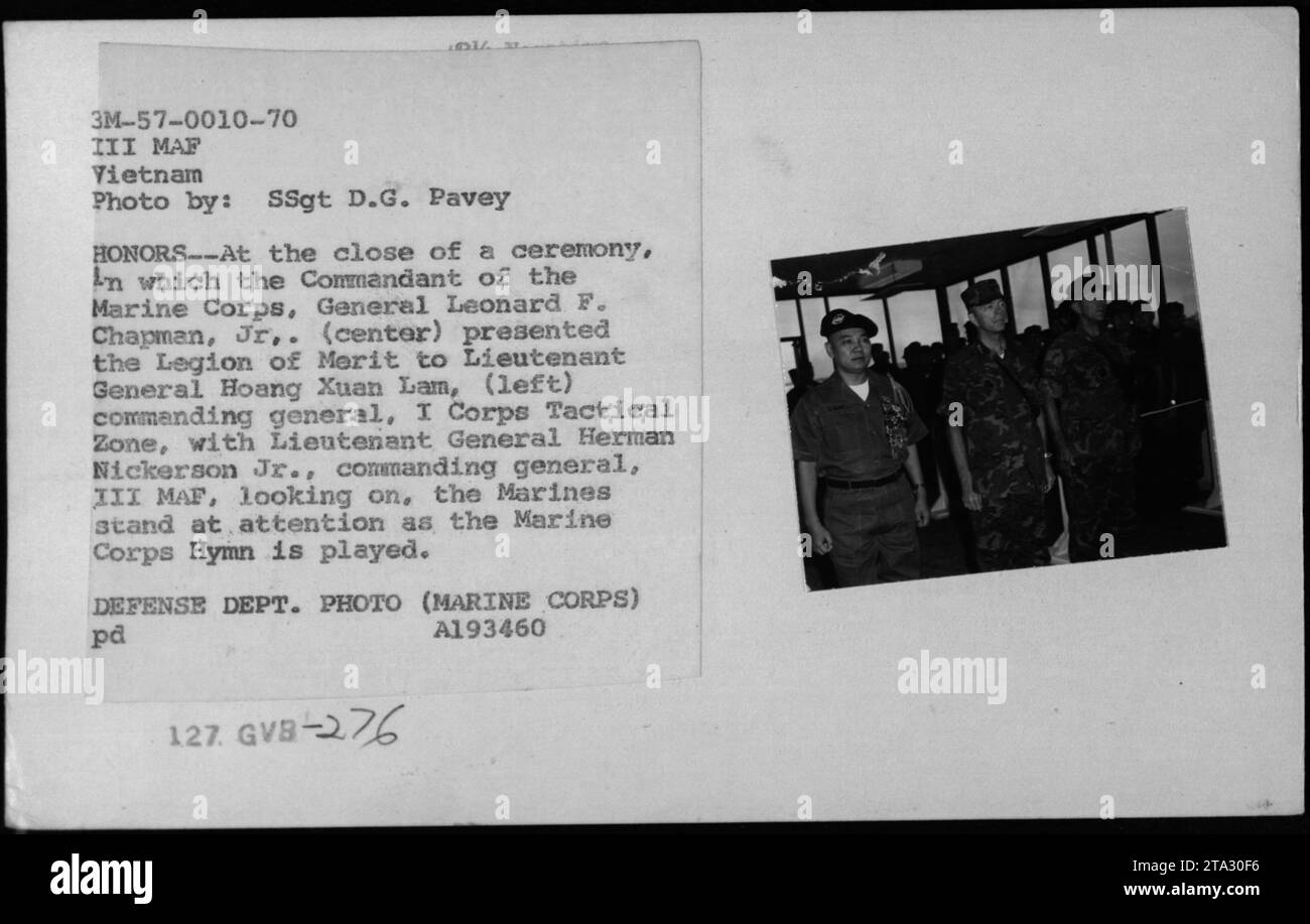 General Leonard F. Chapman presents the Legion of Merit to Lieutenant ...