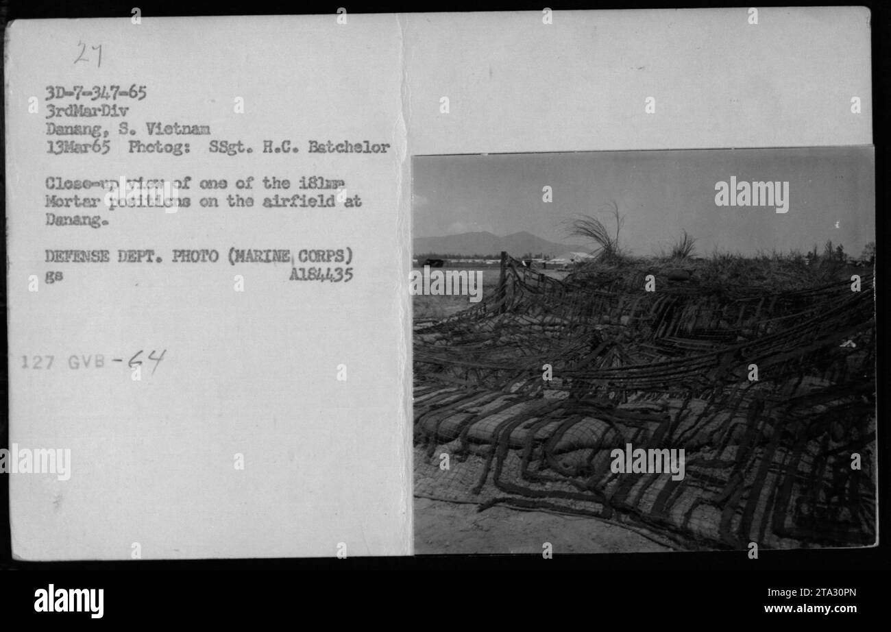 A close-up view of a mortar position on the airfield at Danang in South ...