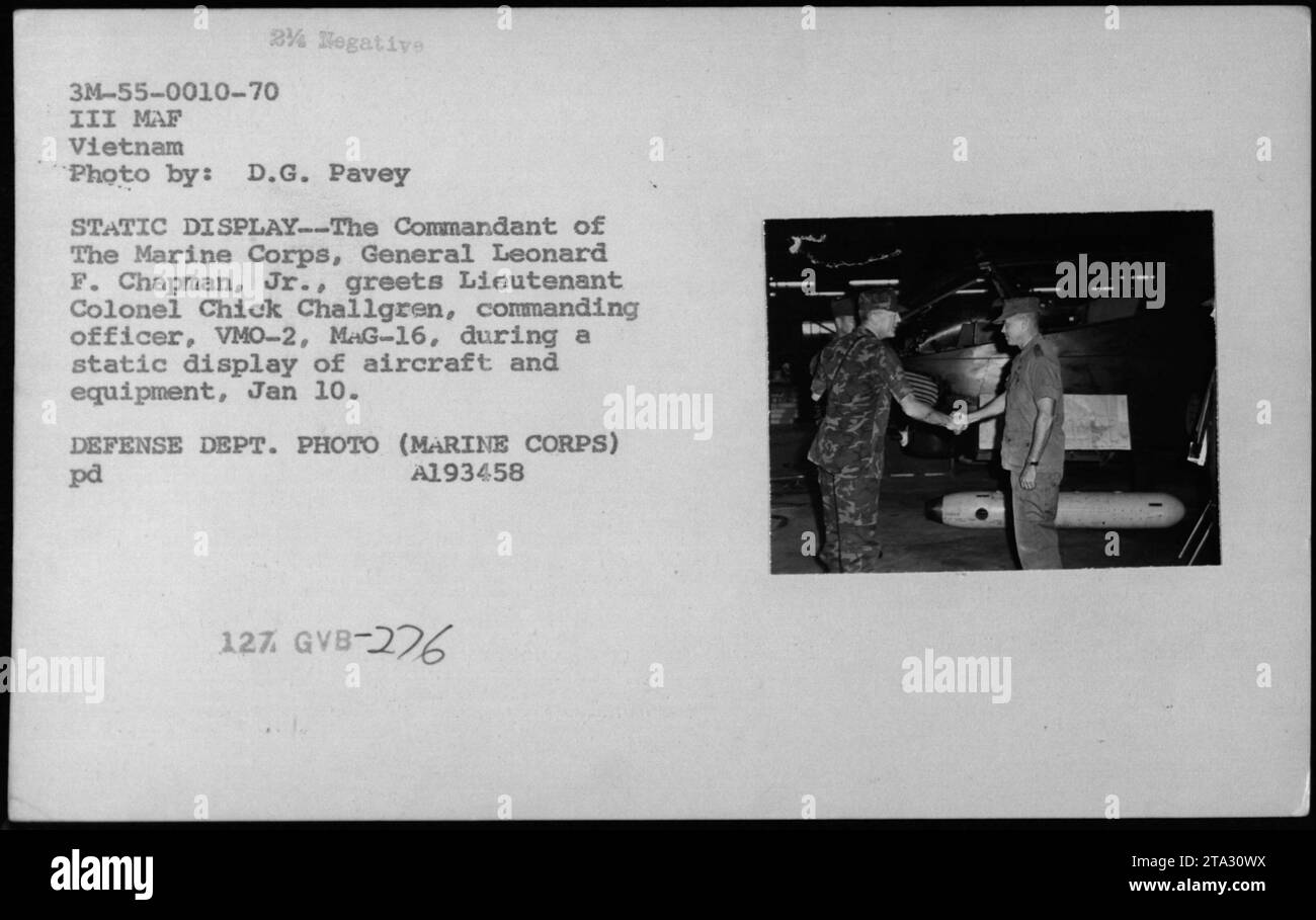 Commandant of the Marine Corps, General Leonard F. Chapman, Jr., greets ...