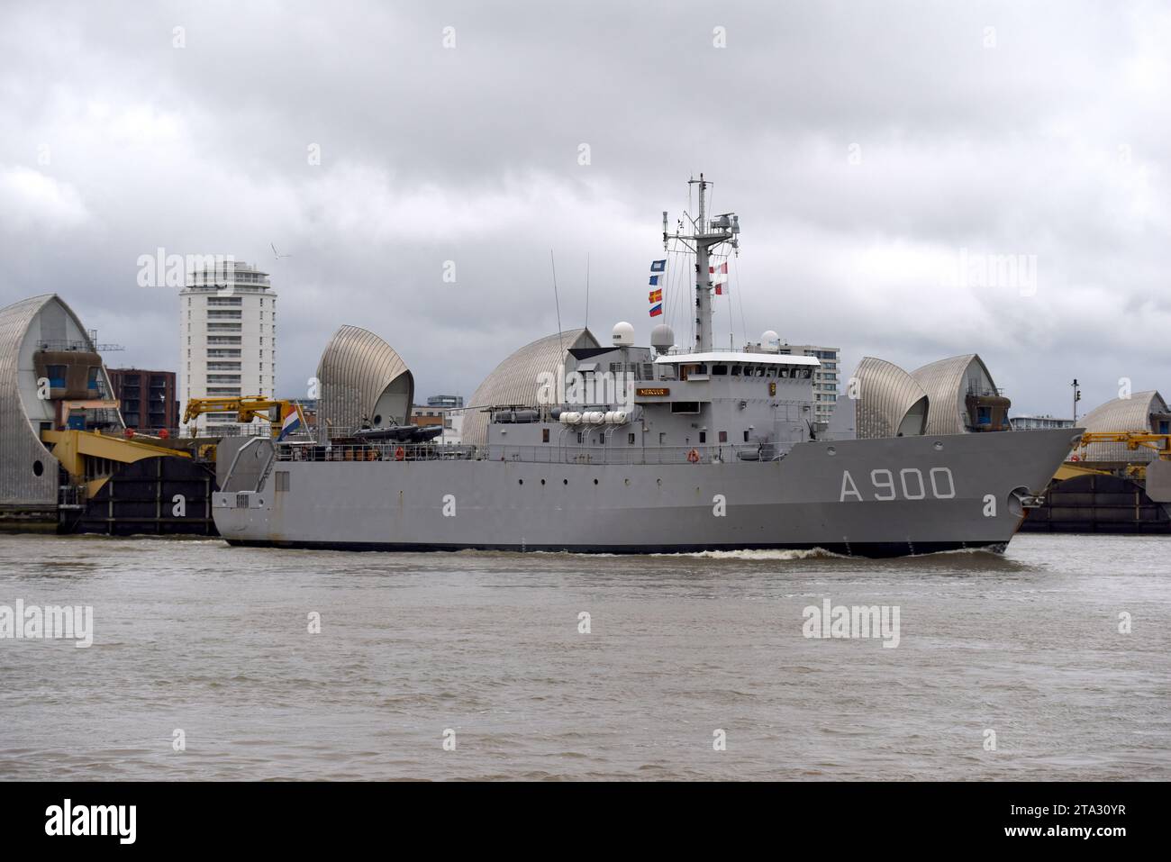 The Royal Netherlands Navy’s submarine support and torpedo recovery ship HNLMS Mercuur is ...