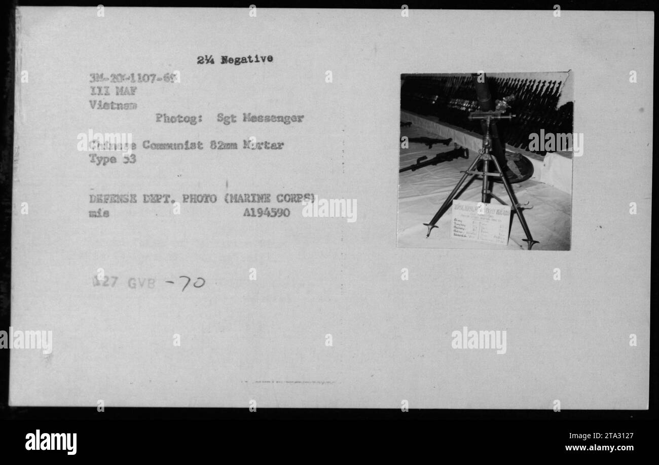 A 1969 photograph documents captured Chinese Communist 82mm Norter Type ...
