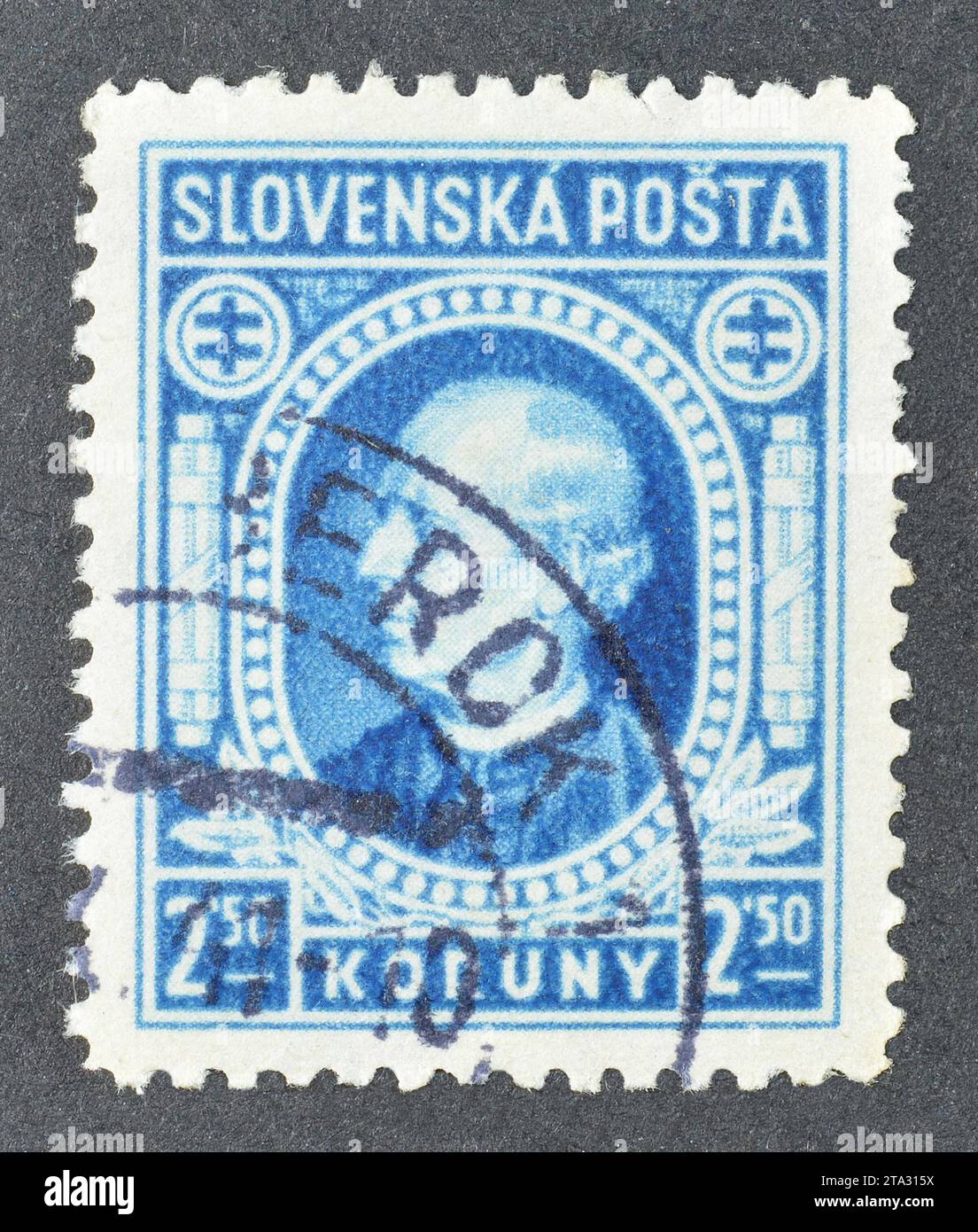 Cancelled postage stamp printed by Slovakia, that shows portrait of ...